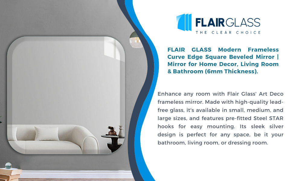 Frameless Curved Edge Square Beveled Mirror For living & Bathroom ...
