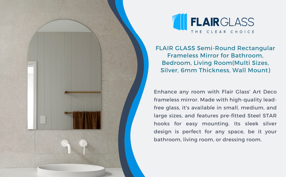 Semi-Round Rectangular Mirror for Bathroom Frameless – Flair Glass