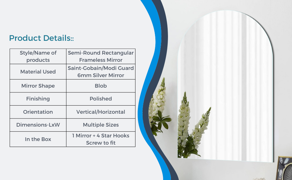 Semi-Round Rectangular Mirror for Bathroom Frameless – Flair Glass