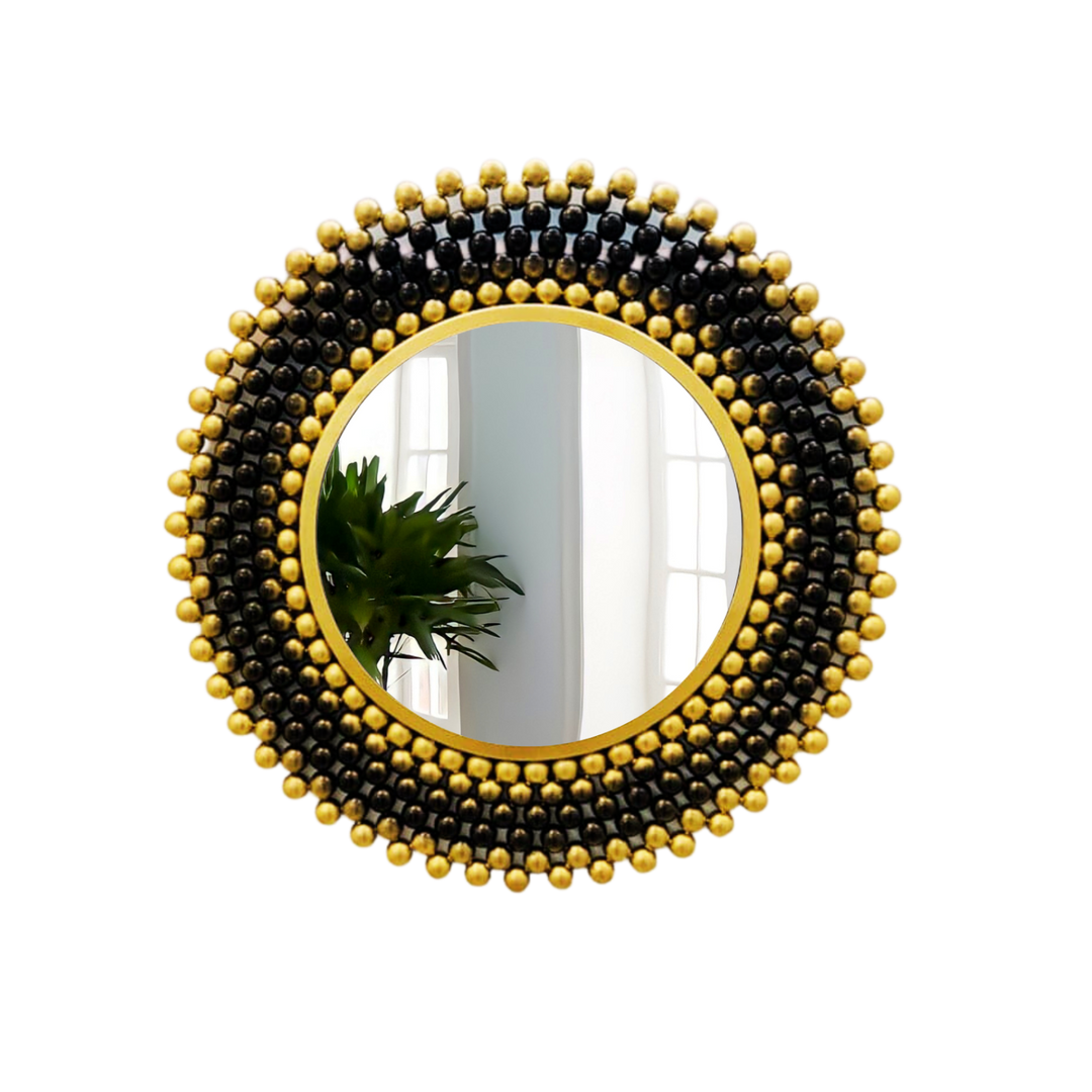 Luxury Round Wall Mirror | Gold & Black Beaded Framed Mirror – Flair Glass