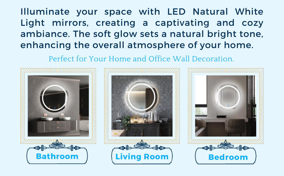 Round Border Twin- LED Wall Mirror - Natural White Light - Round ...