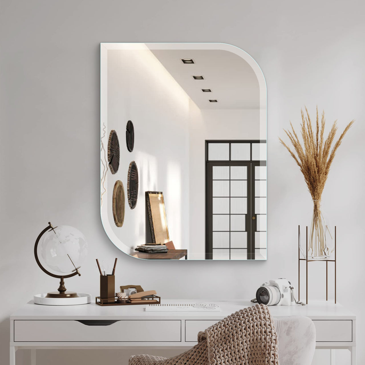 Frameless Asymmetrical Rectangular Beveled Mirror for Living room and ...