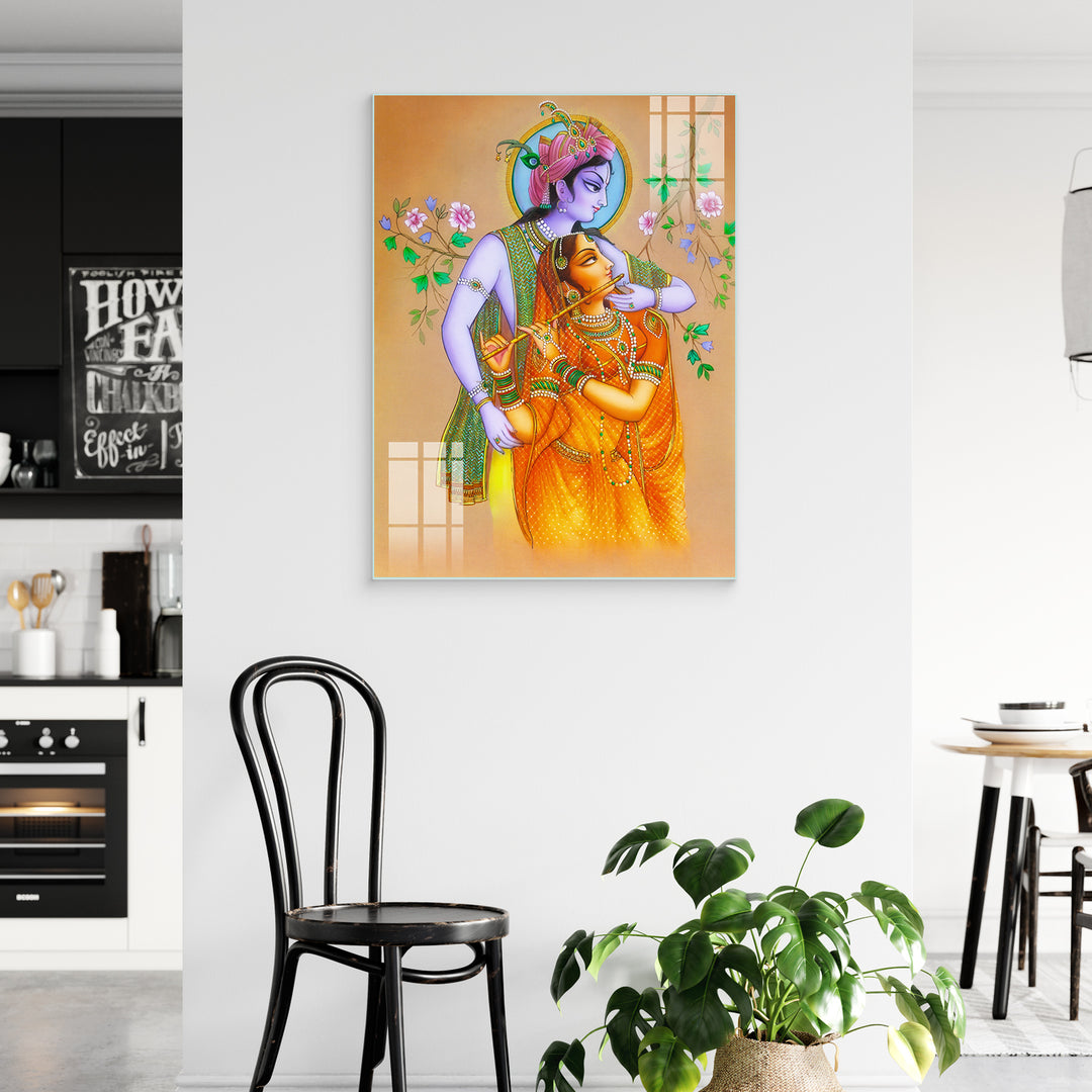 Beautiful Glass Wall Painting for Home: Radha Krishan Magical Flute ...