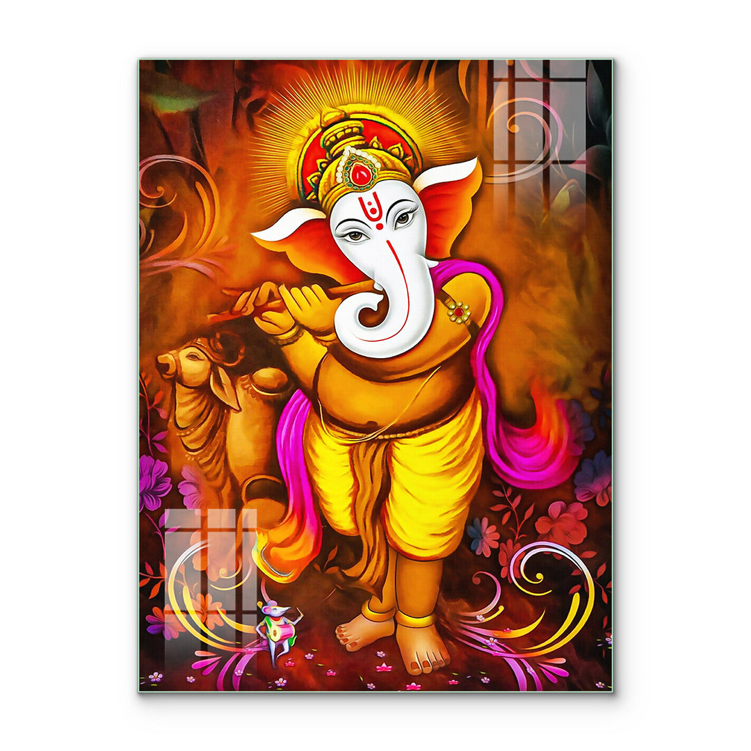 Beautiful Wall Painting for Home: Lord Ganesha With Flute Colourful Pa ...