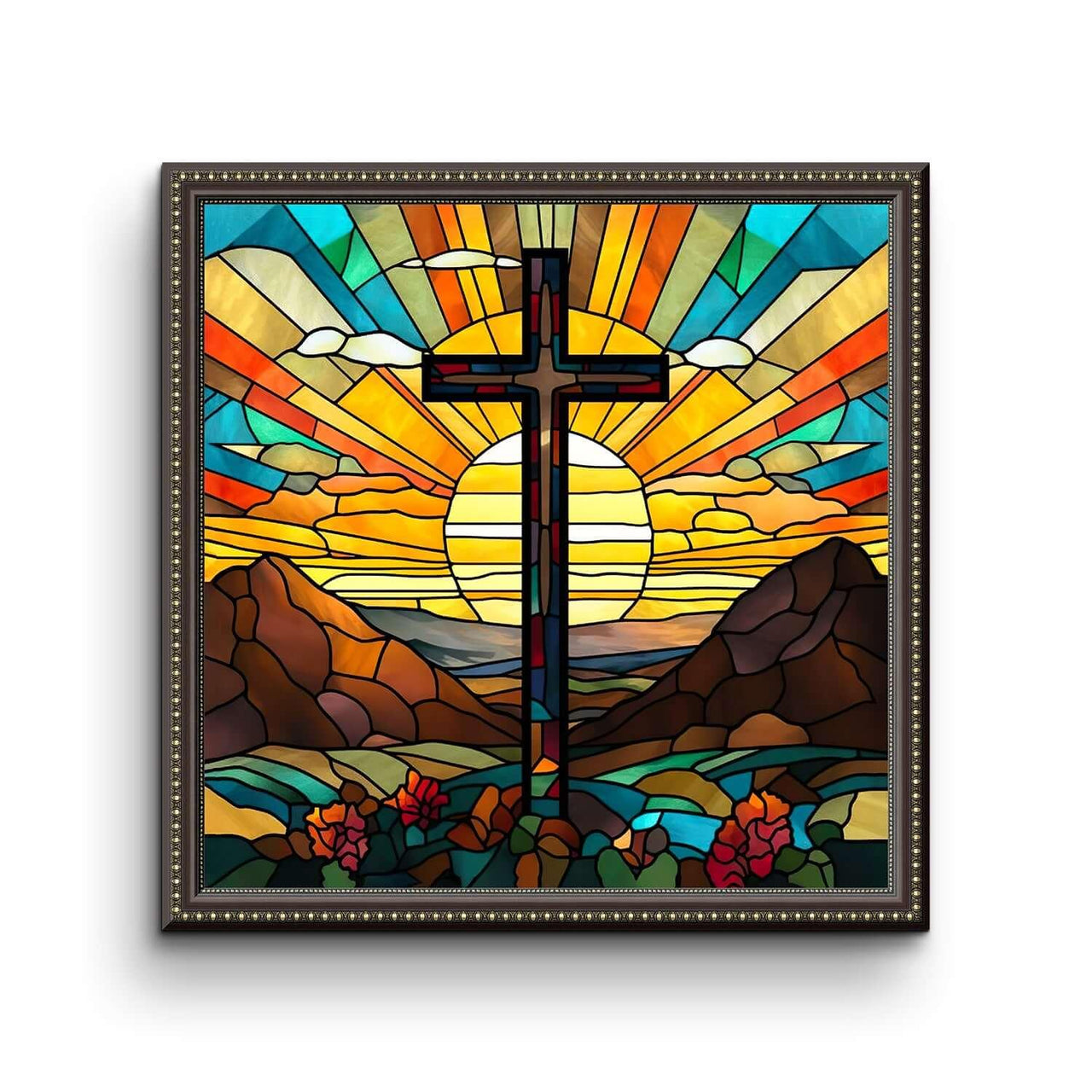Colorful Mosaic Glass Cross Artwork with Vibrant Sunburst Design, Glas ...