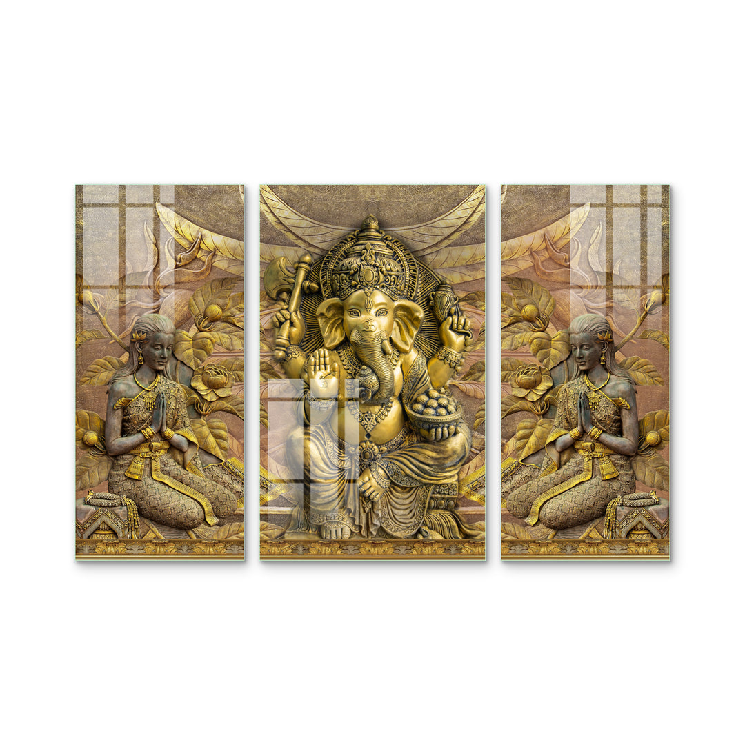 Lord Ganesha Multiframe Paintings for Home & Office Decor- Set Of 3pcs – Flair Glass
