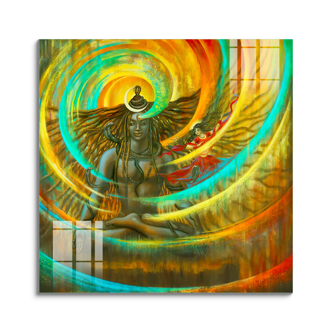 Abstract Frameless Wall Painting of Lord Shiva for Home – Flair Glass