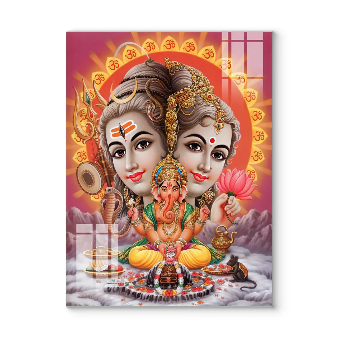 Lord Shiva, Parvati and Ganesh Glass Wall Paintings for Home Decor ...