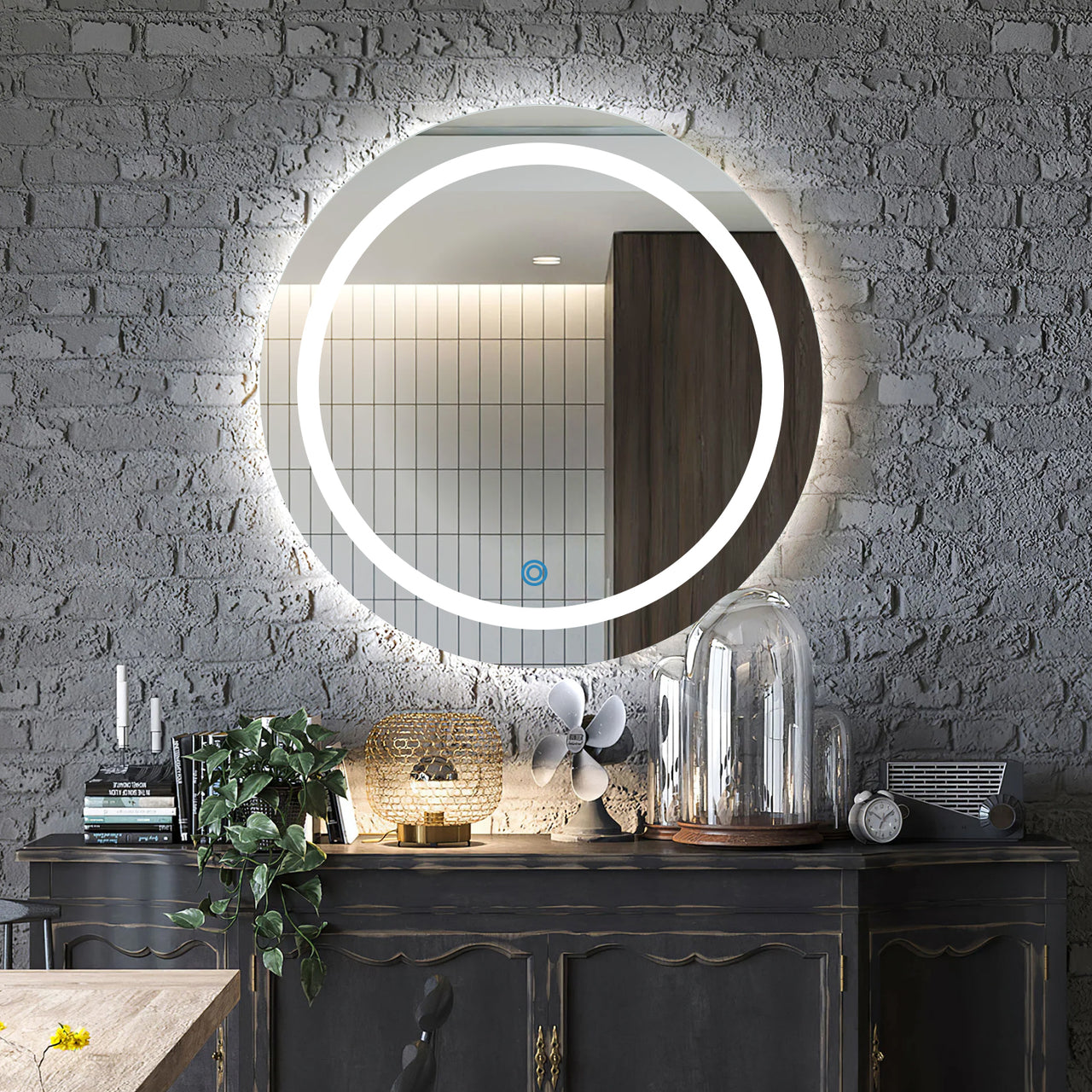 Round Border Twin- LED Wall Mirror - Natural White Light - Round ...