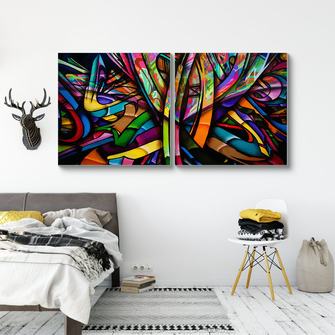 Multi Frame Abstract Colourful Wall Painting for Living Room: Modern S ...