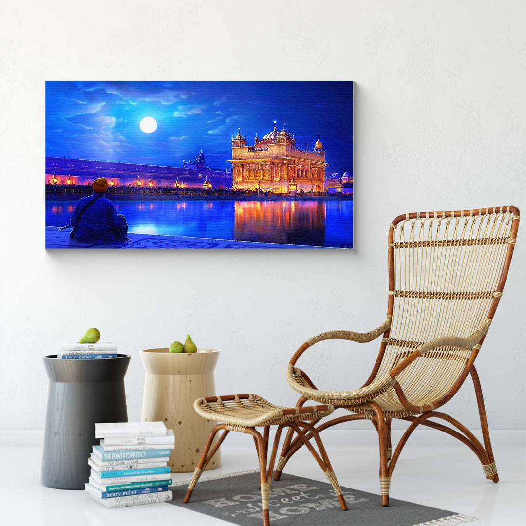 Glass Wall Painting of Night View of Golden Temple – Flair Glass