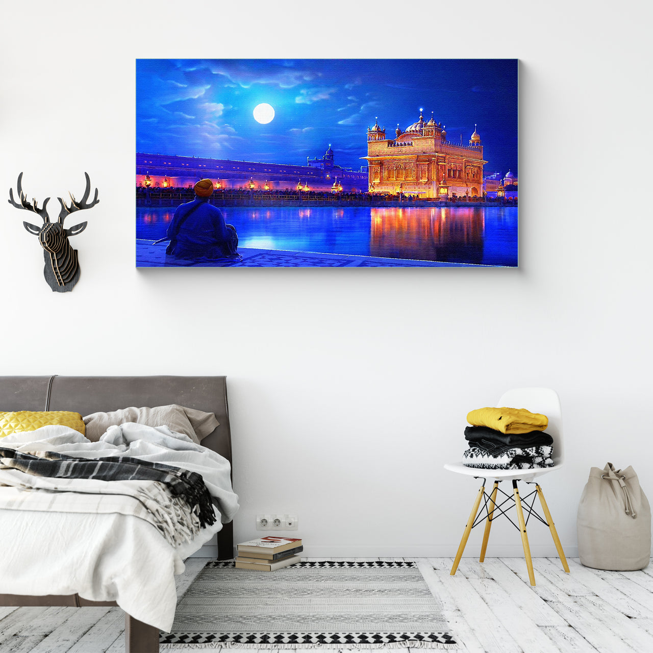 Glass Wall Painting of Night View of Golden Temple – Flair Glass