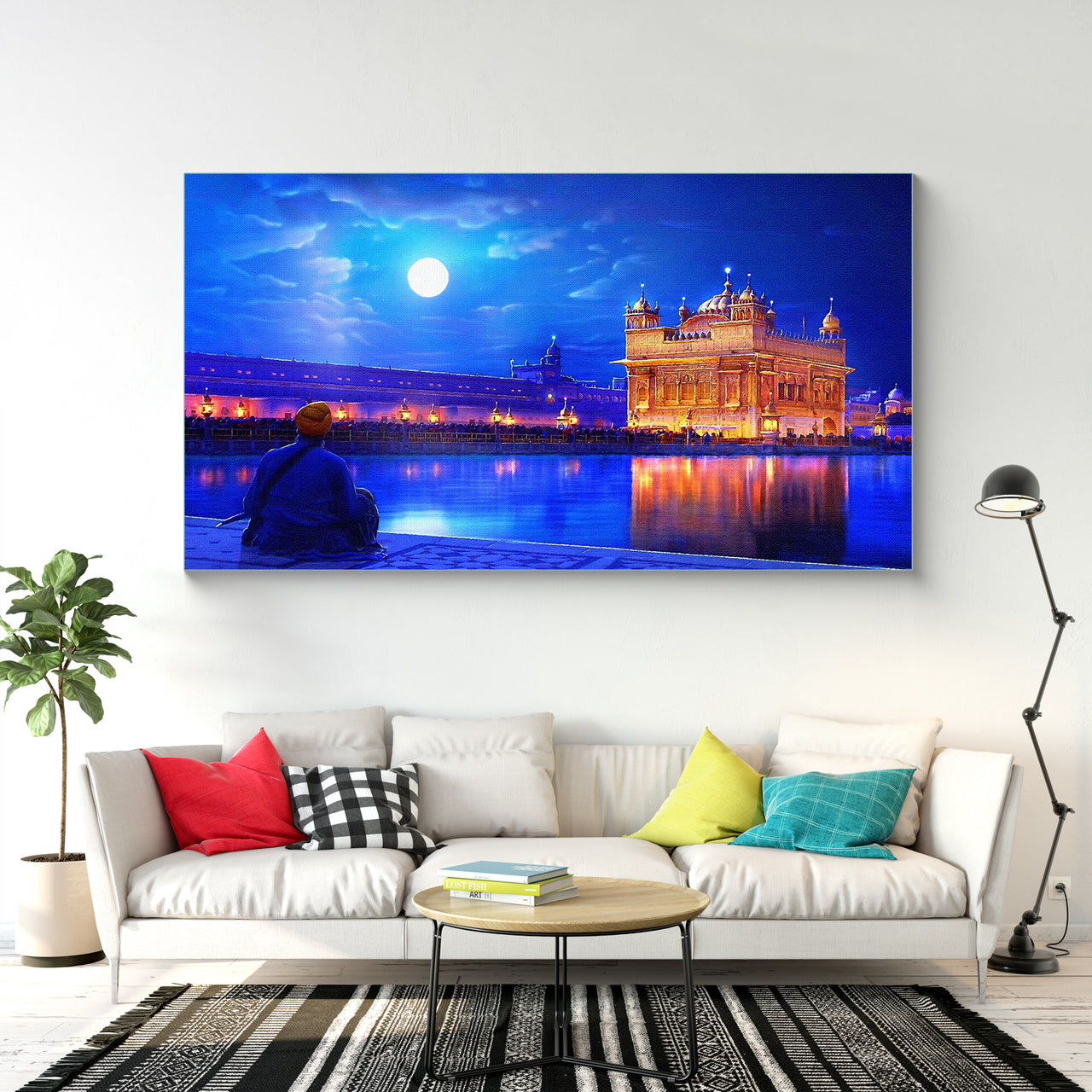 Glass Wall Painting of Night View of Golden Temple – Flair Glass