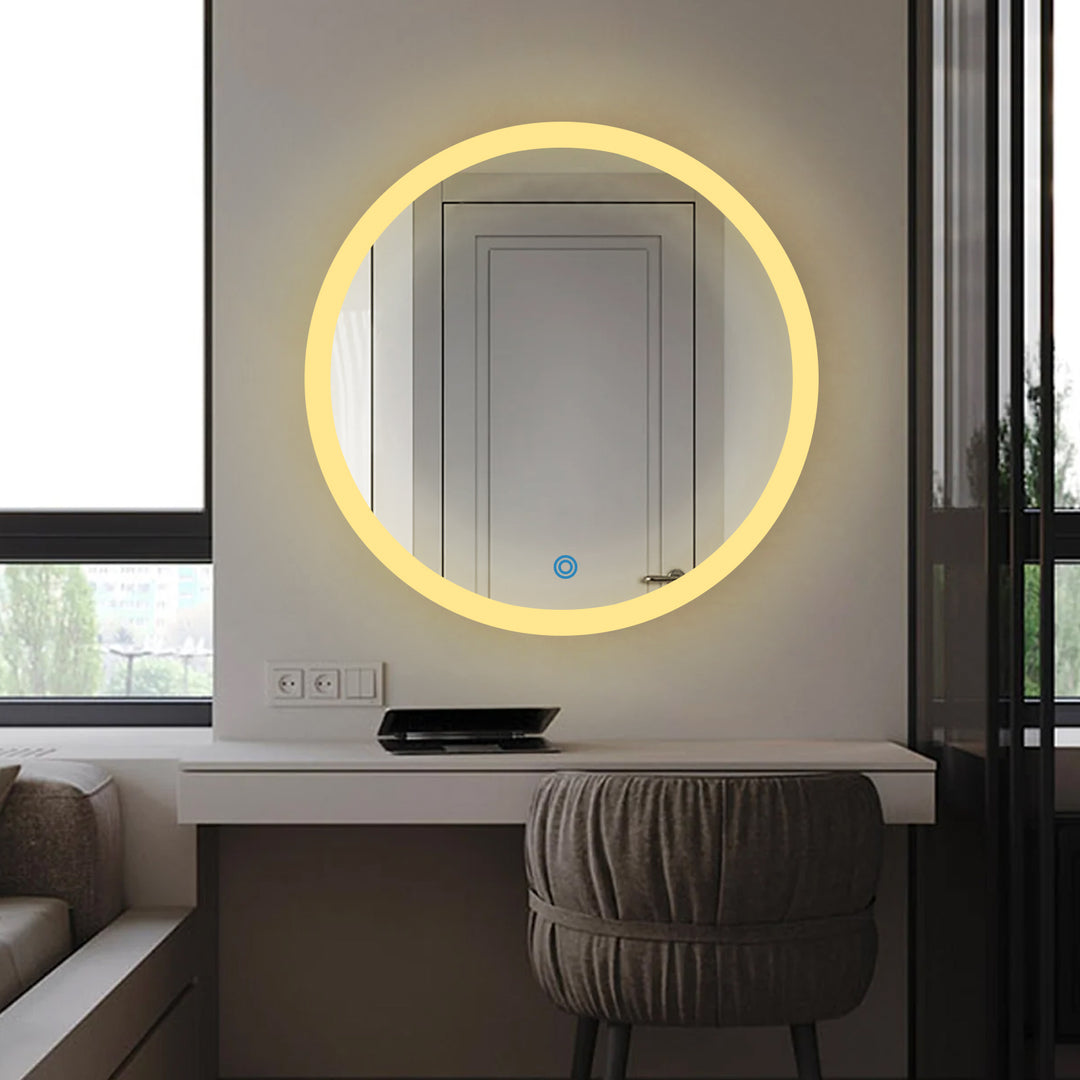 Round LED Mirror for Bathroom Yellow Backlit – Flair Glass