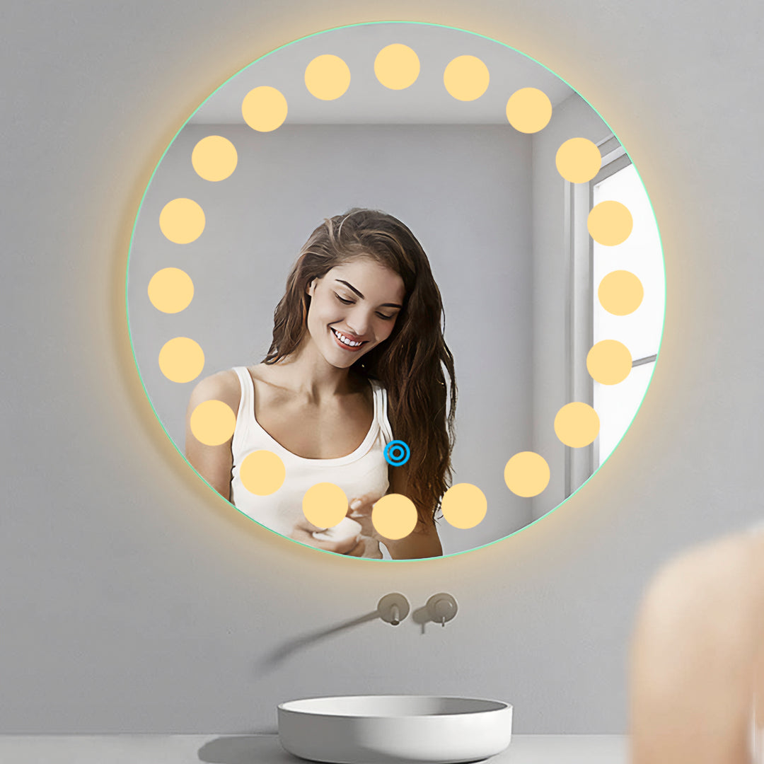 Round LED Mirror for Bathroom Yellow Backlit – Flair Glass