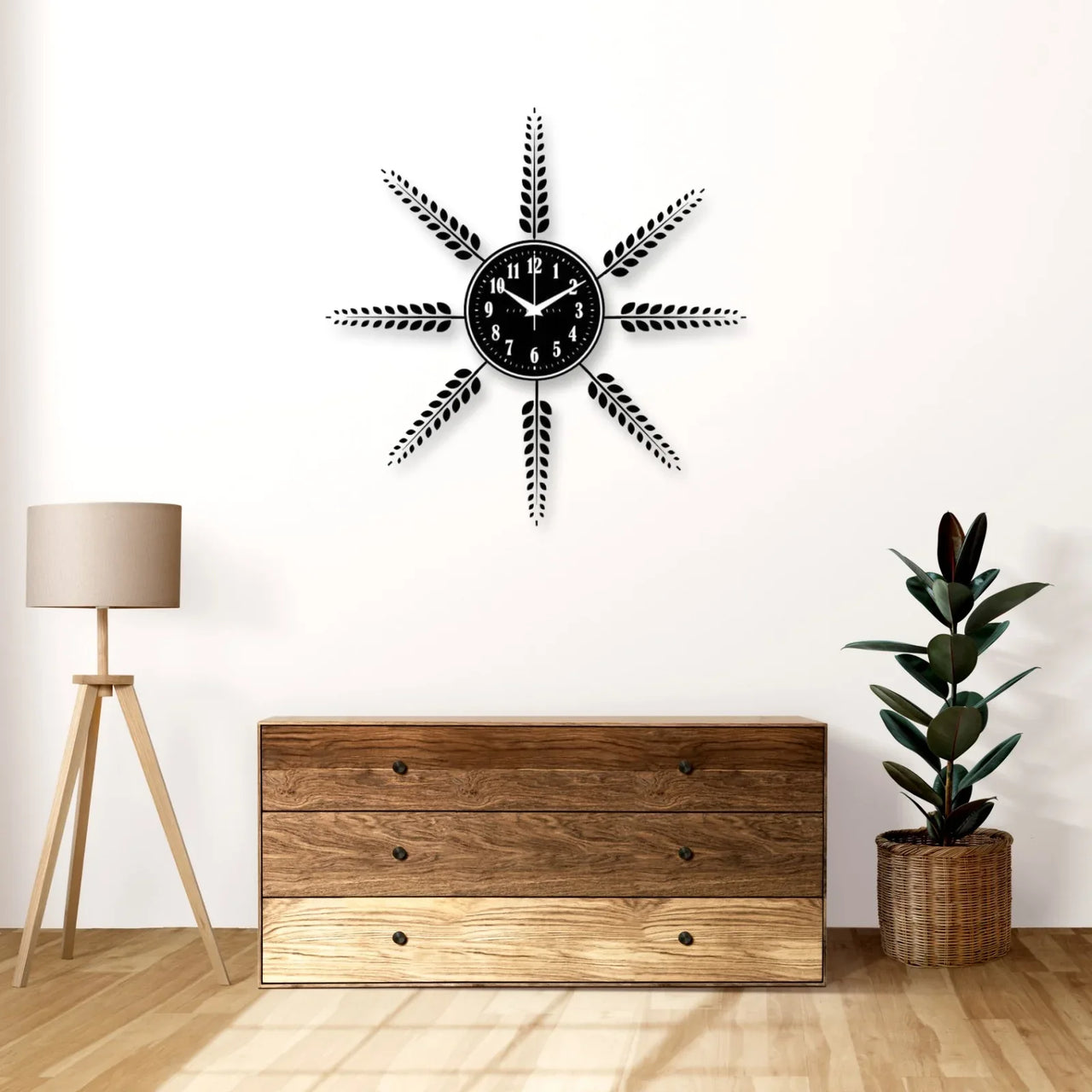 Matte Black Leaf Analog Clock – Flair Glass