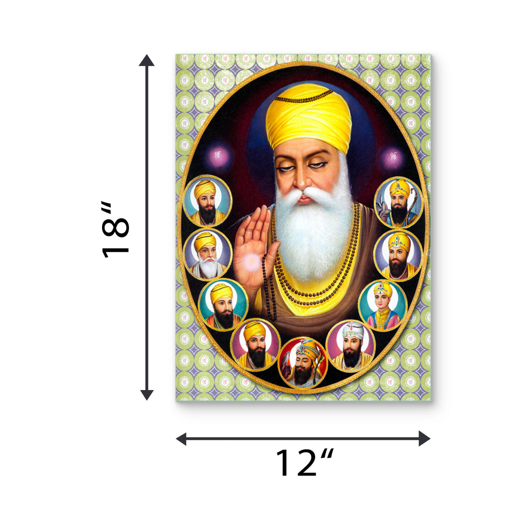 Frameless Beautiful Wall Painting: Dus Guru of Sikhism Mural Glass Pai ...