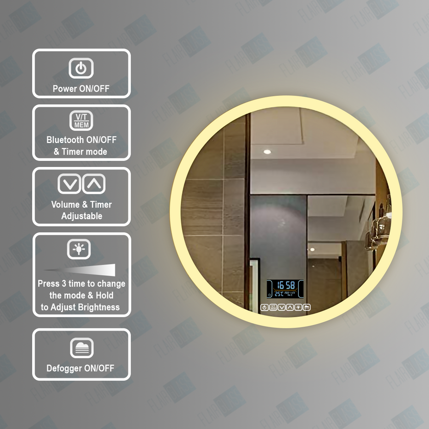 Round LED Mirror for Bathroom Yellow Backlit – Flair Glass