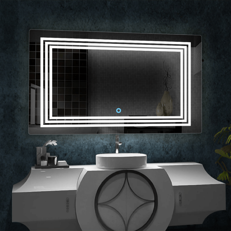 Three Lines White Backlit LED Mirror - Rectangular – Flair Glass