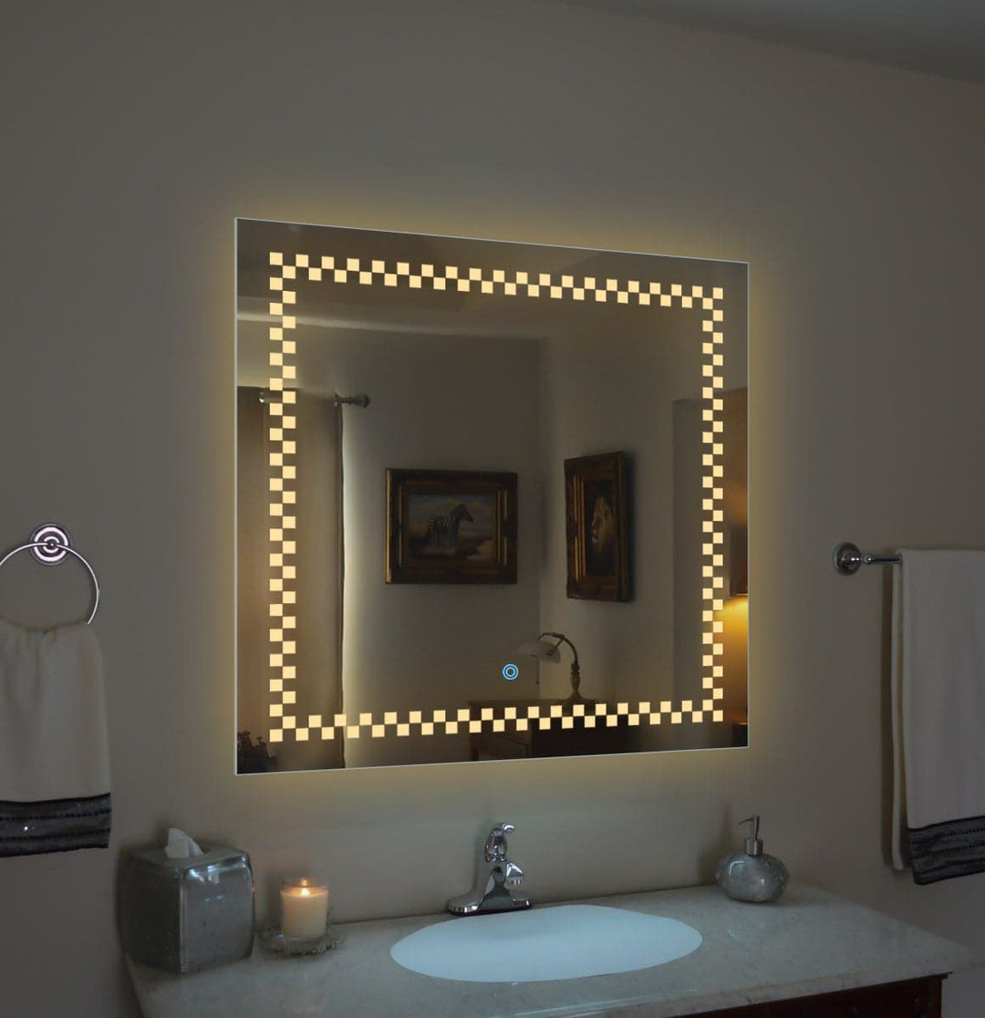 Zigzag Square LED Wall Mirror - Yellow Light – Flair Glass