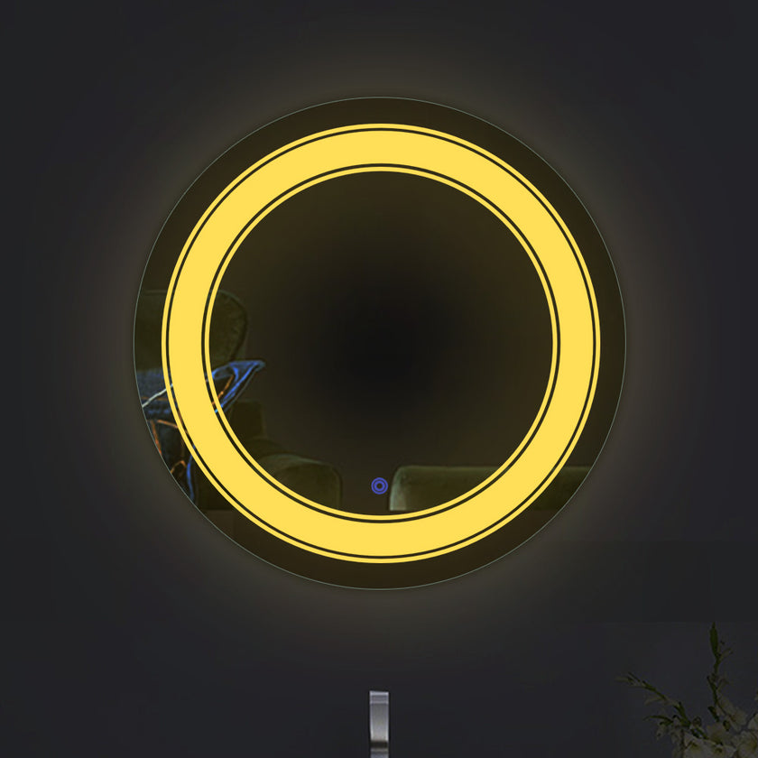 Round LED Mirror for Bathroom Yellow Backlit – Flair Glass